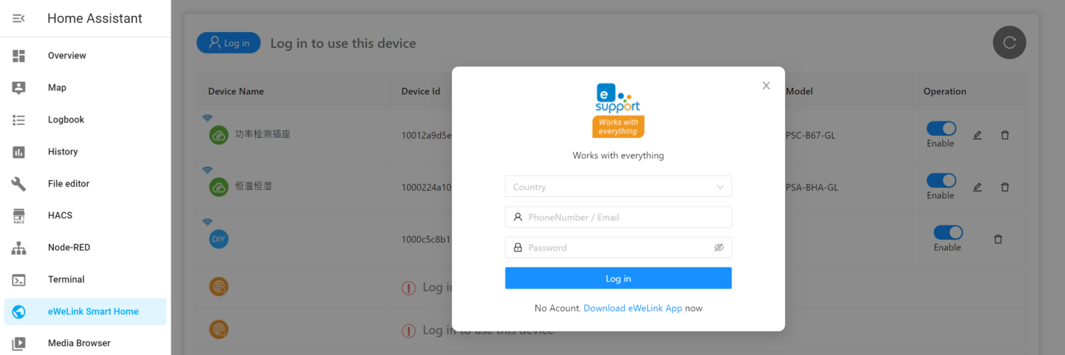 eWeLink connect to Home Assistant - eWeLink